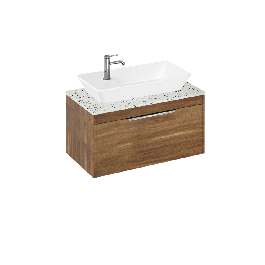 Shoreditch 850mm Wall Hung Single Drawer Unit, Ice Blue Worktop and ...