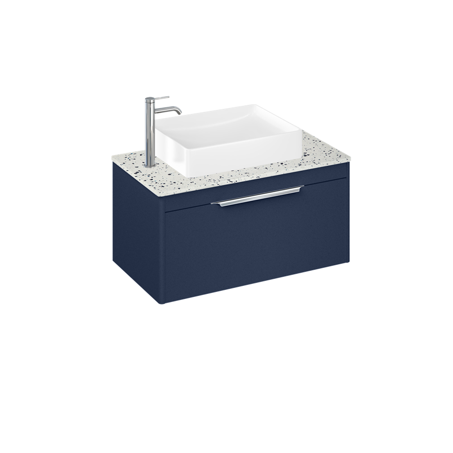 Shoreditch 850mm Wall Hung Single Drawer Unit, Ice Blue Worktop and ...